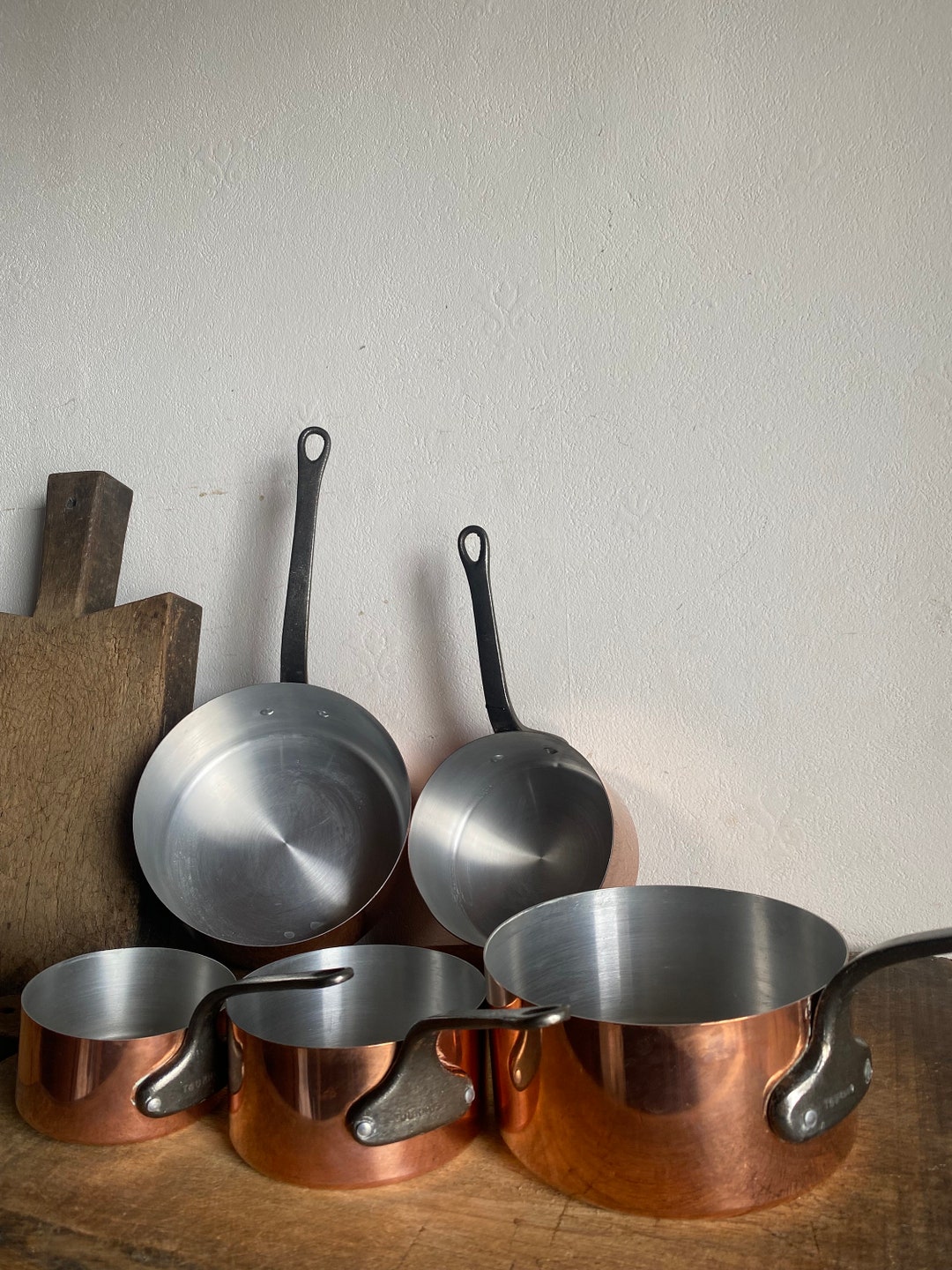 Set of 5 Copper Aluminium Pans TOURNUS , French Vintage , French ...