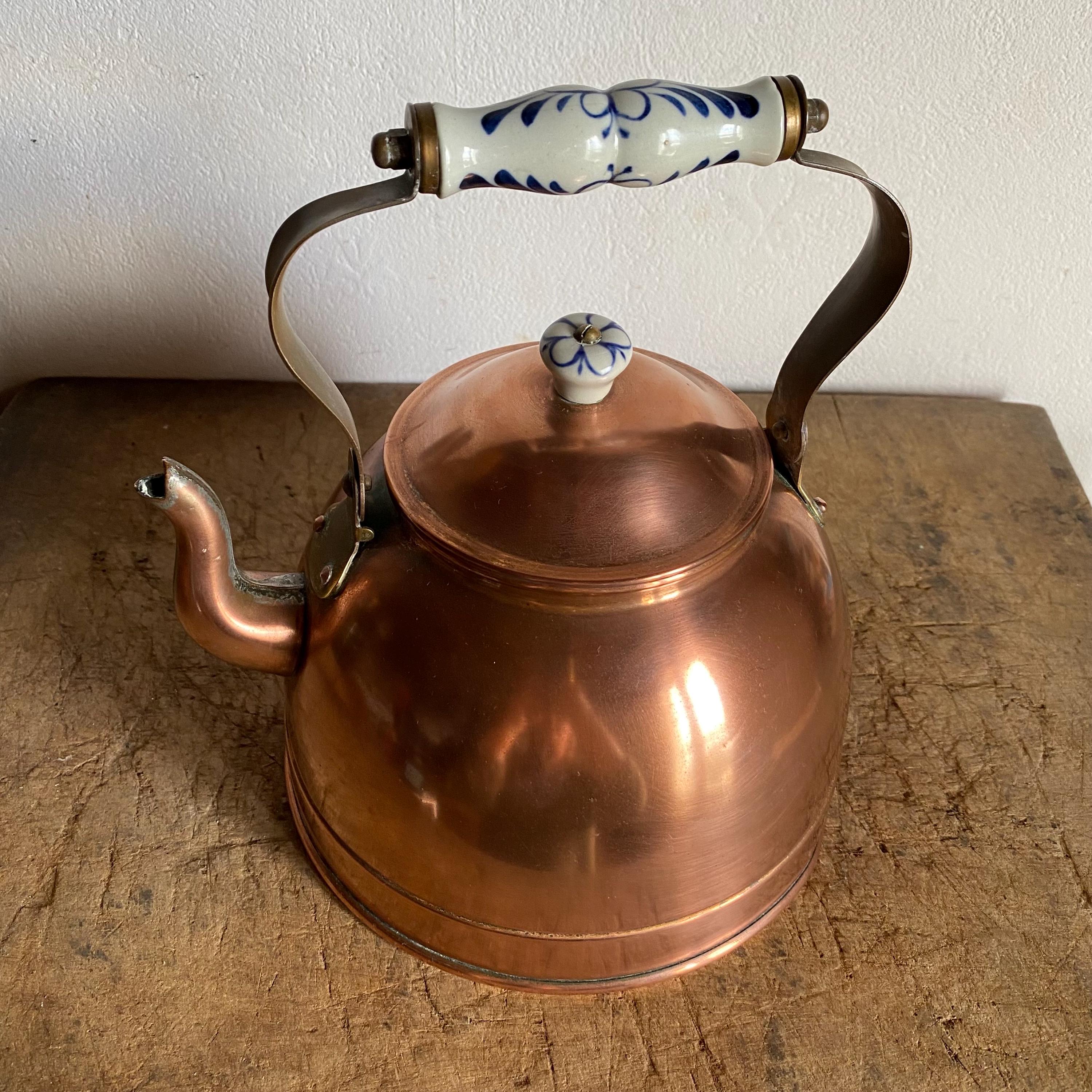 Copper Brass Snake Sprout Kettle With Delft Handle , French Vintage ...