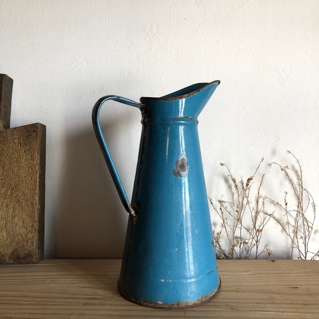 French Vintage Blue Enamel Water Jug / Water Pitcher / French ...