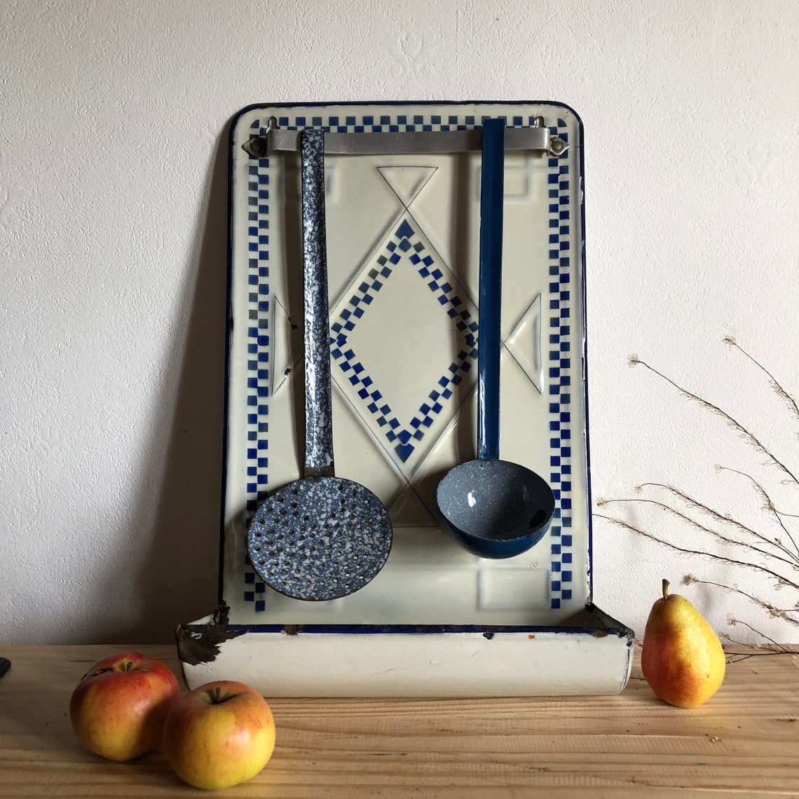 French Vintage Enamel Utensil Rack/ Toleware/ Enamelware - Etsy