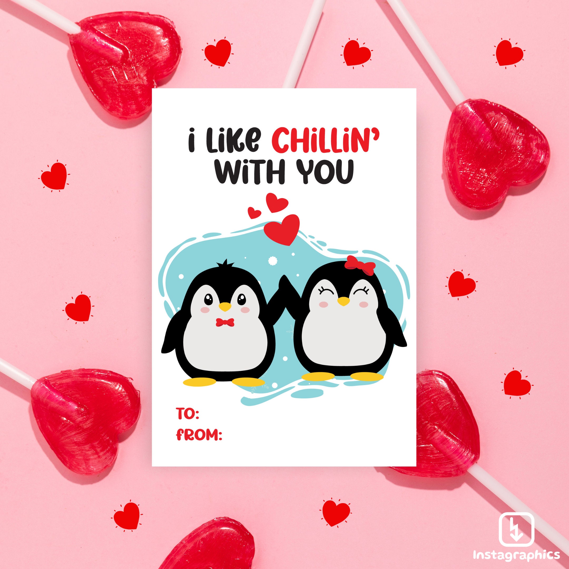 PRINTABLE Cute Penguin Valentine's Day Cards Classroom Valentine's Day ...