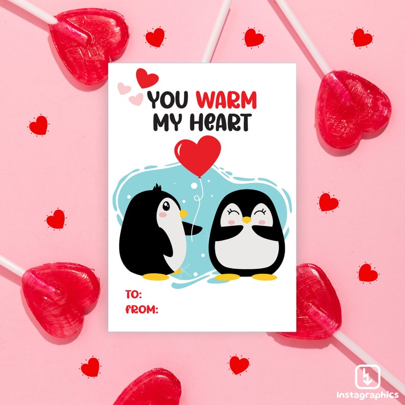 PRINTABLE Cute Penguin Valentine's Day Cards Classroom Valentine's Day ...