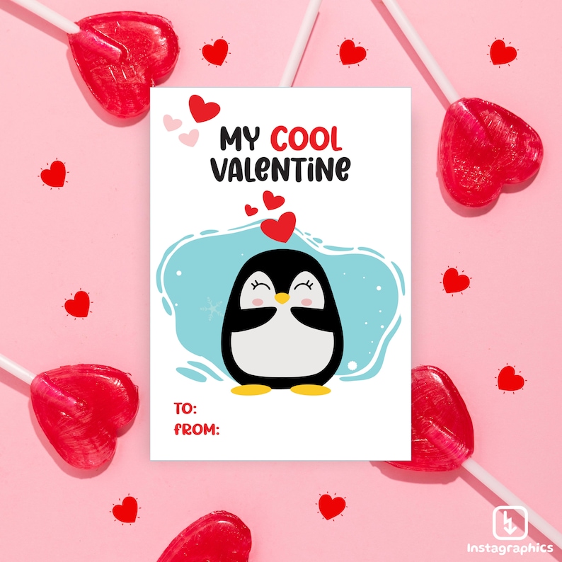 PRINTABLE Cute Penguin Valentine's Day Cards Classroom Valentine's Day ...