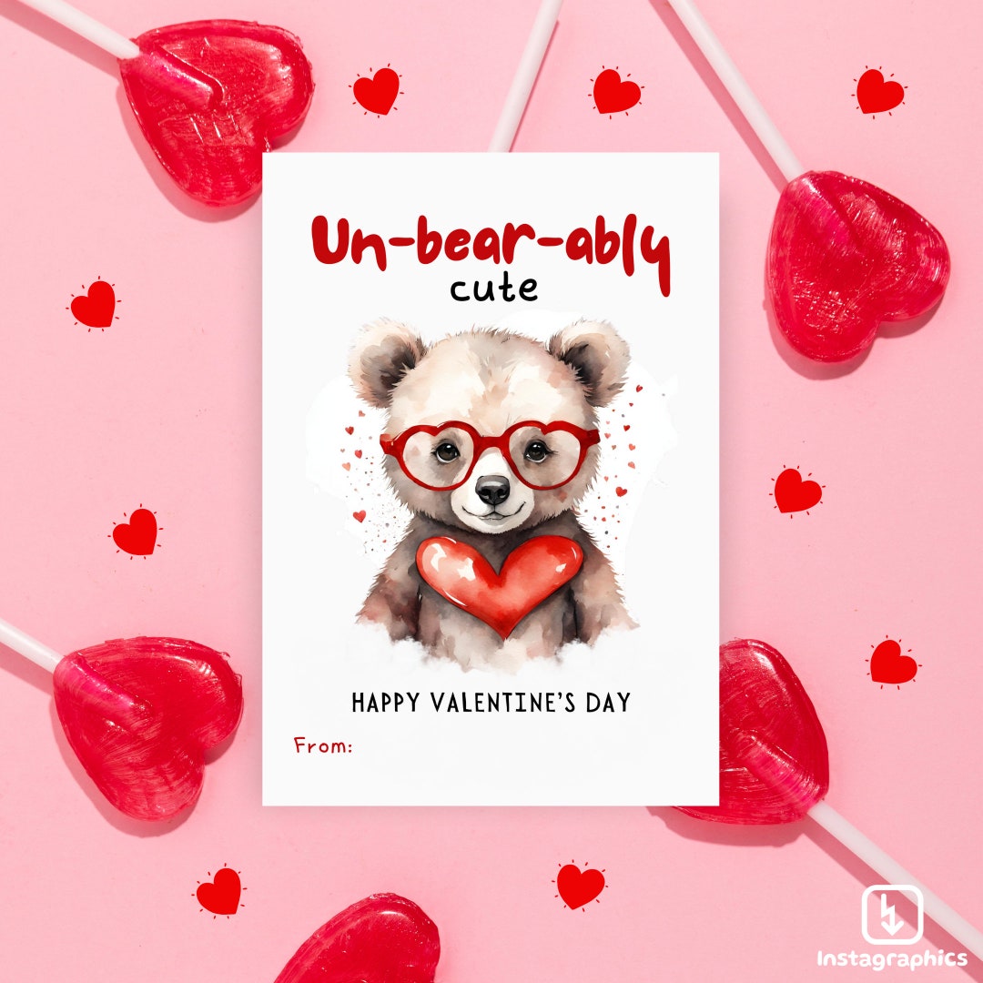 EDITABLE Cute Bear Valentine's Day Cards-classroom Valentine's Day ...