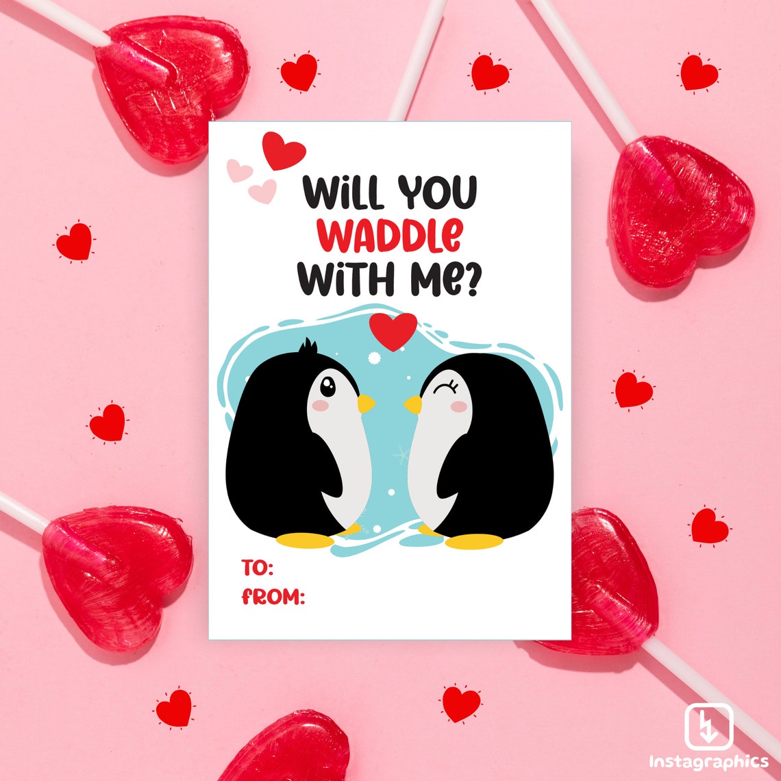 PRINTABLE Cute Penguin Valentine's Day Cards Classroom Valentine's Day ...
