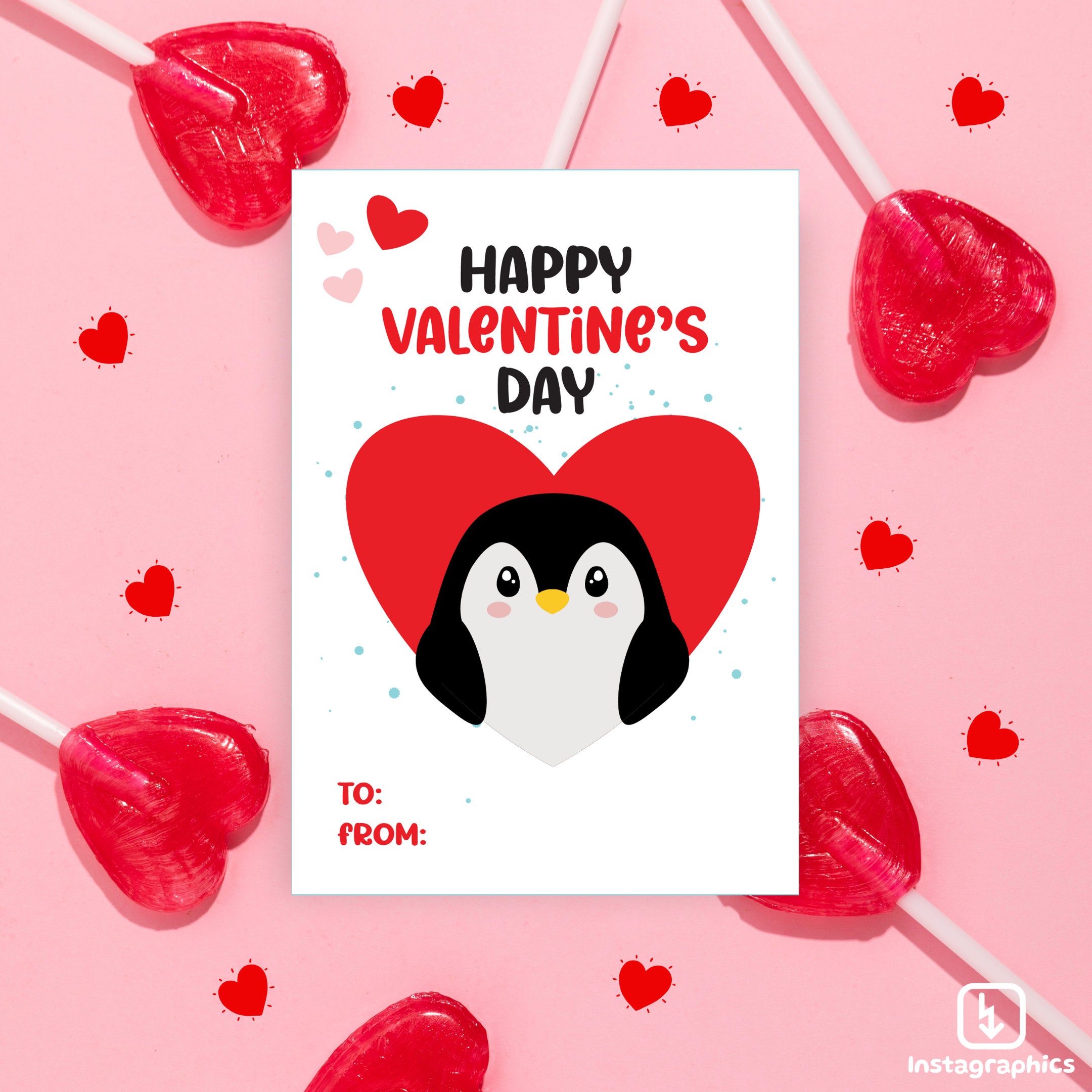 PRINTABLE Cute Penguin Valentine's Day Cards Classroom Valentine's Day ...
