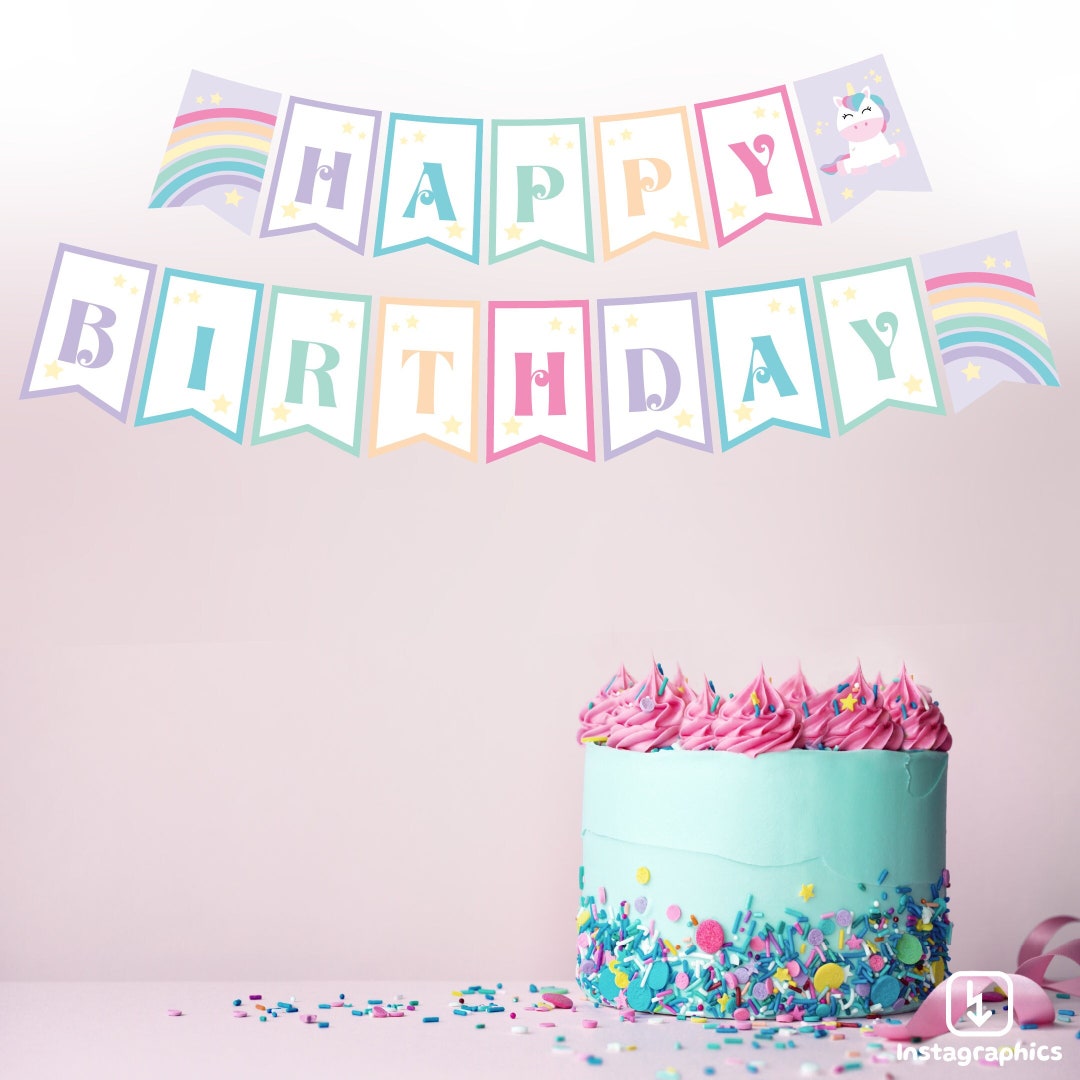 Two Magical HBD Garland Birthday Banner Unicorn Birthday Diy Magical ...