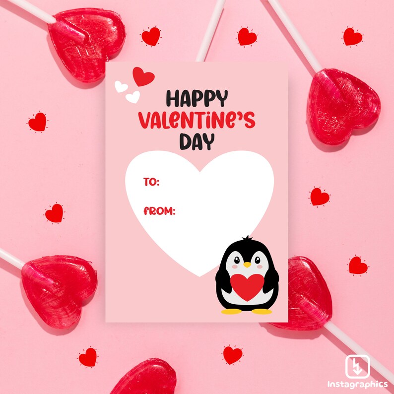 PRINTABLE Cute Penguin Valentine's Day Cards Classroom Valentine's Day ...