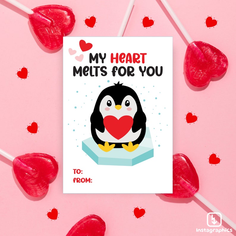 PRINTABLE Cute Penguin Valentine's Day Cards Classroom Valentine's Day ...