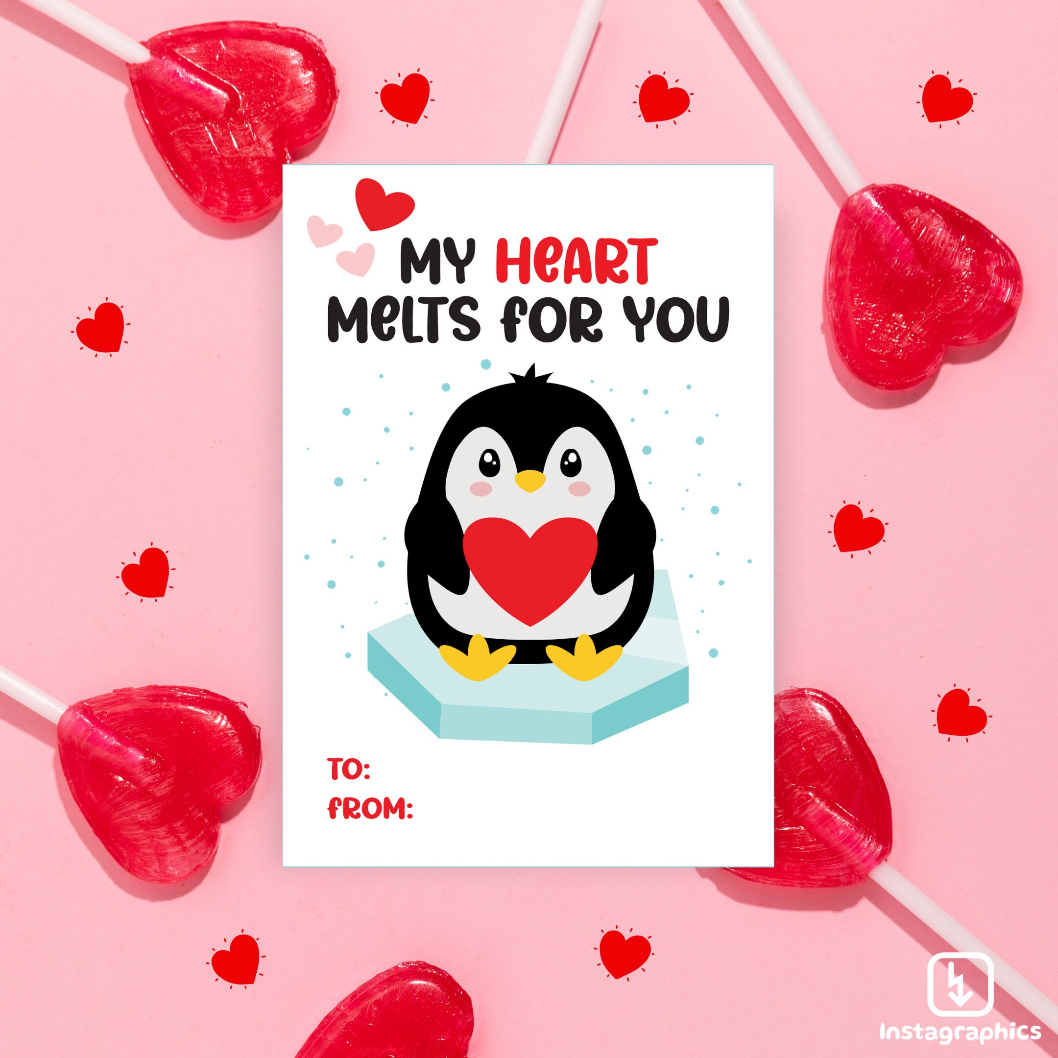 PRINTABLE Cute Penguin Valentine's Day Cards Classroom Valentine's Day ...