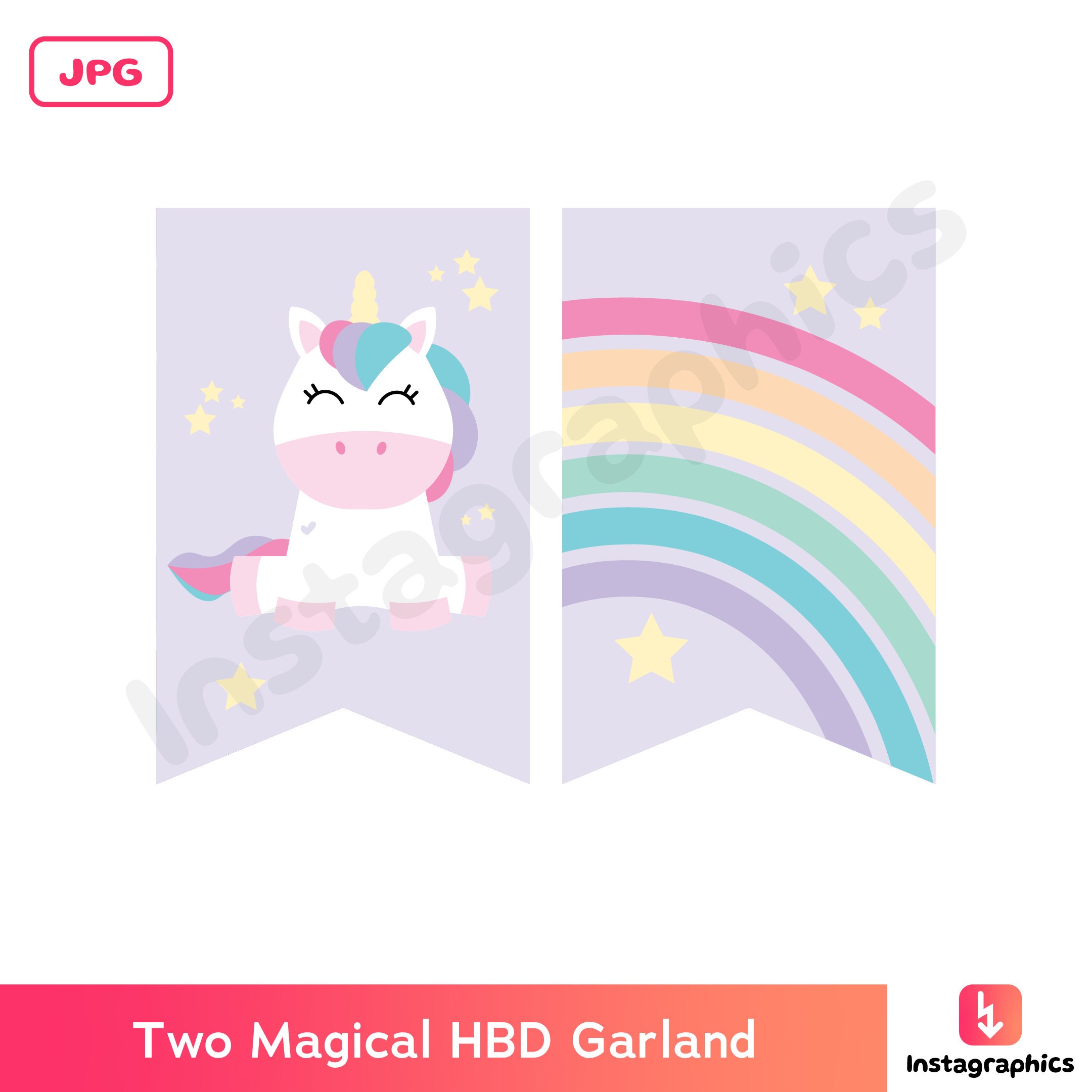 Two Magical HBD Garland Birthday Banner Unicorn Birthday Diy Magical ...