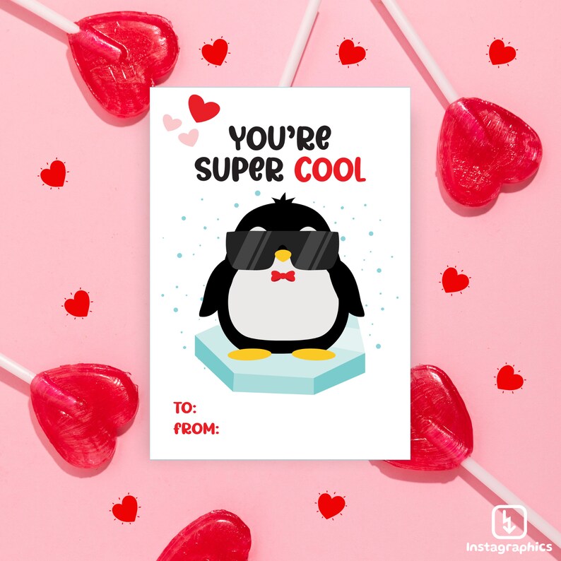 PRINTABLE Cute Penguin Valentine's Day Cards Classroom Valentine's Day ...