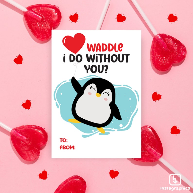 PRINTABLE Cute Penguin Valentine's Day Cards Classroom Valentine's Day ...