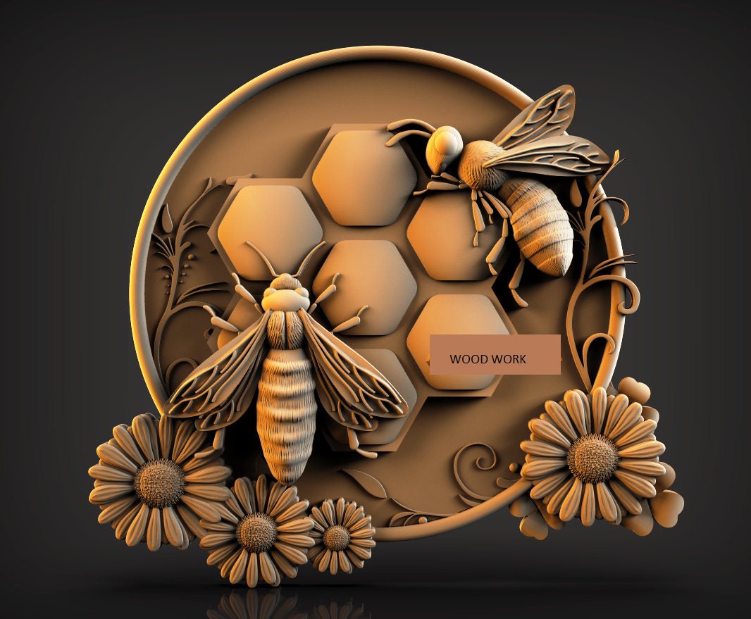 3d Bee Relief,bee Wood Art,3d Stl Model,wood Working,cnc Machine,wood ...