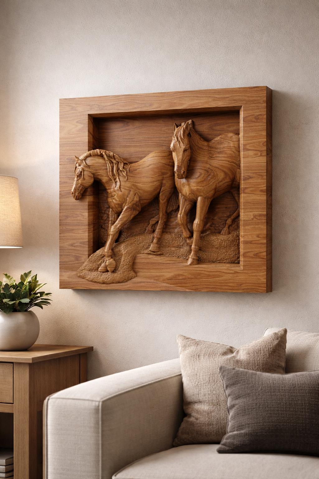 Running Horse STL for CNC Wood Carving, 3D Relief Wall Art Aspire ...