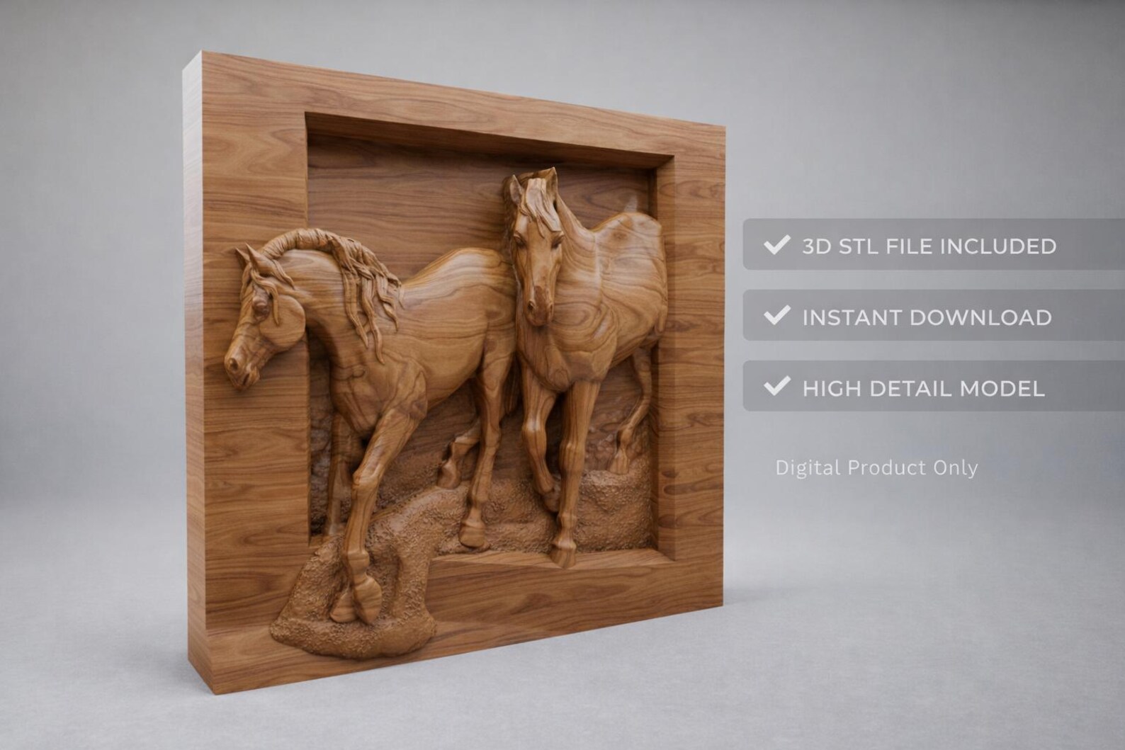 Running Horse STL for CNC Wood Carving, 3D Relief Wall Art Aspire ...