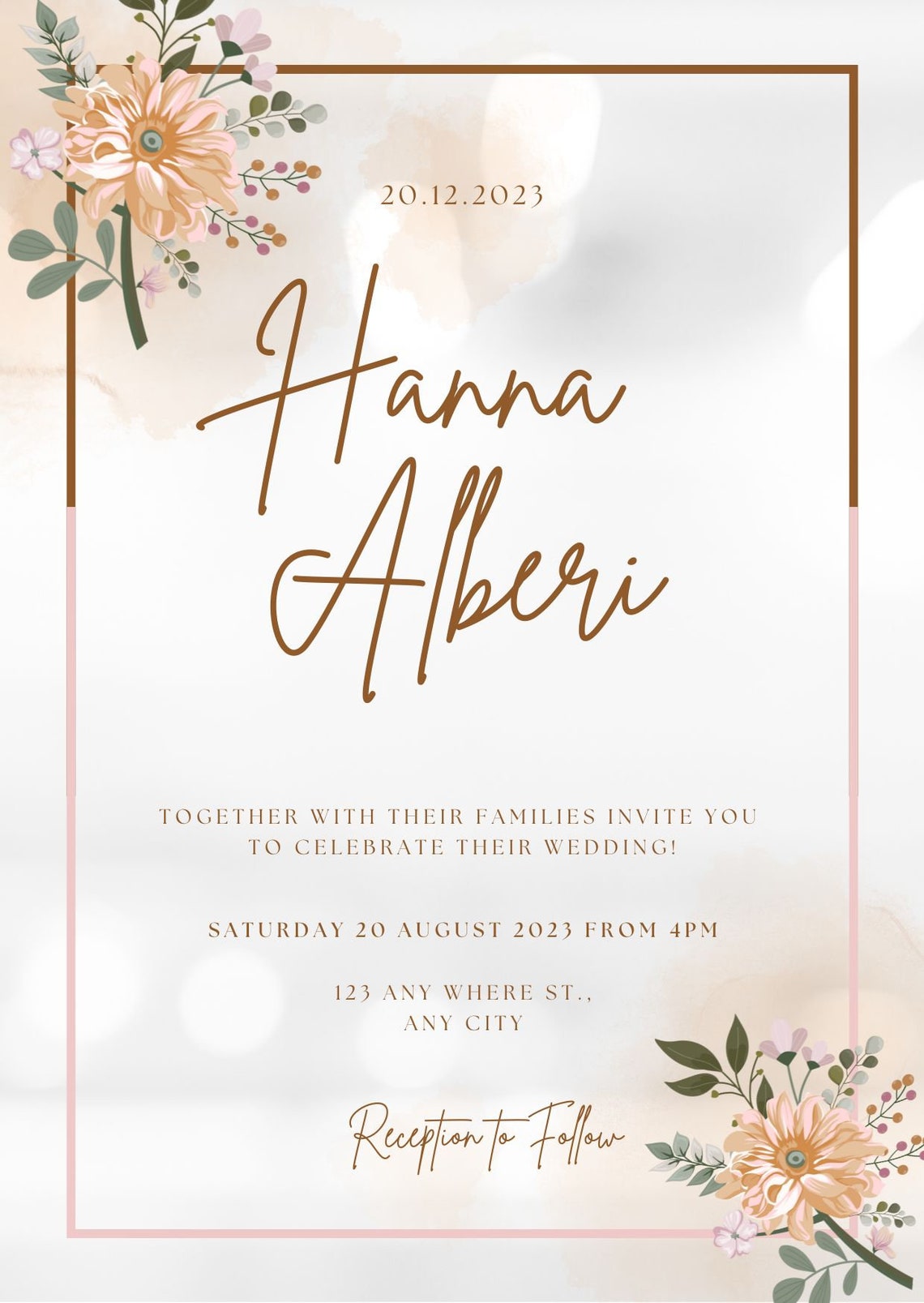 Editable Electronic Wedding Invitation, Digital Wedding Invitation, E ...