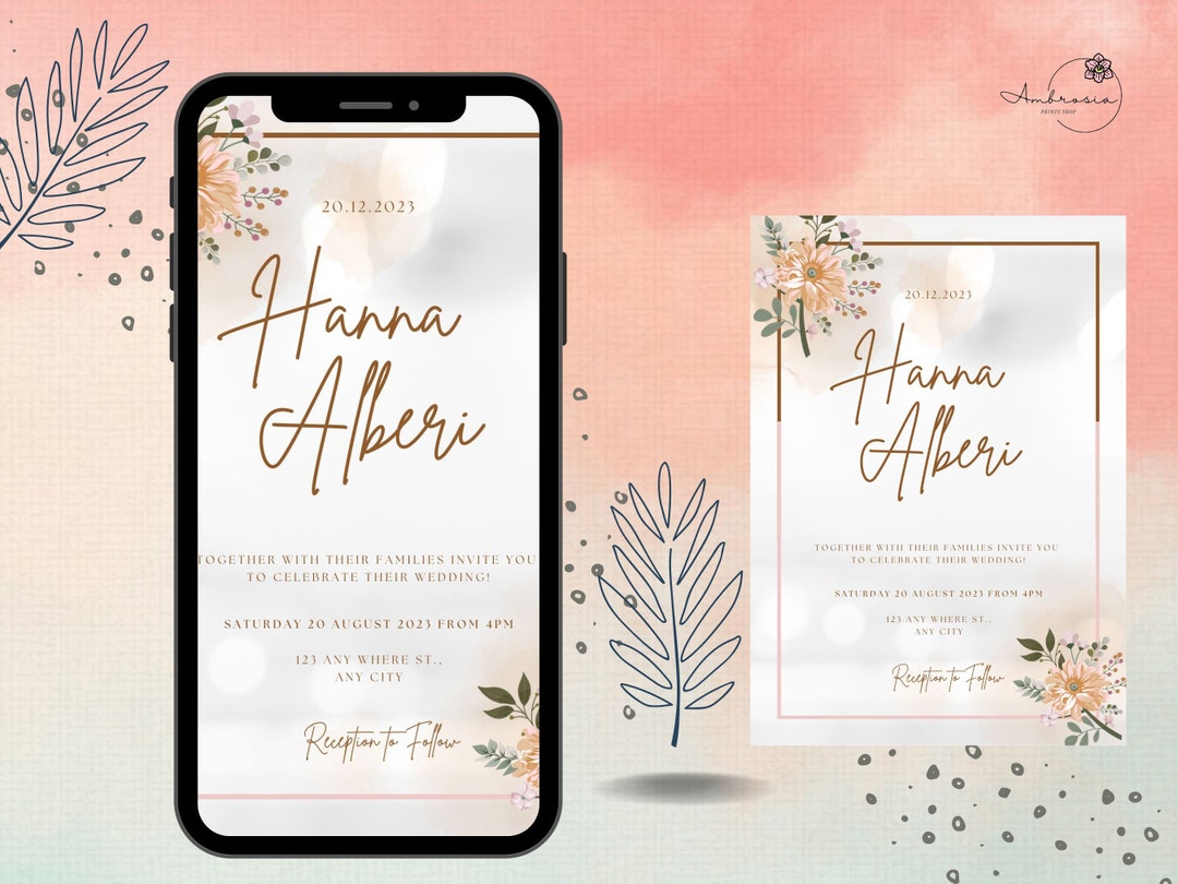 Editable Electronic Wedding Invitation, Digital Wedding Invitation, E ...