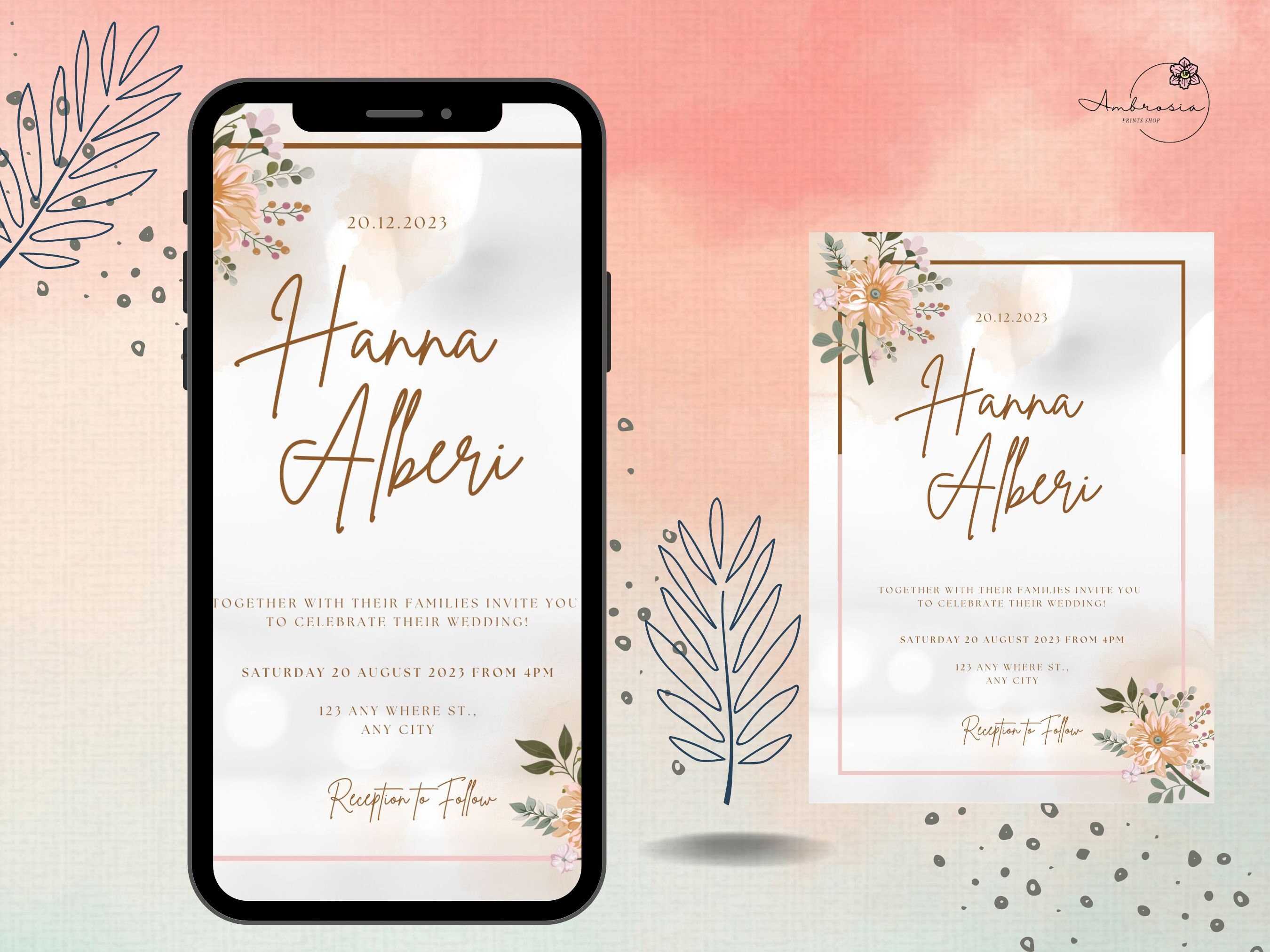 Editable Electronic Wedding Invitation, Digital Wedding Invitation, E ...