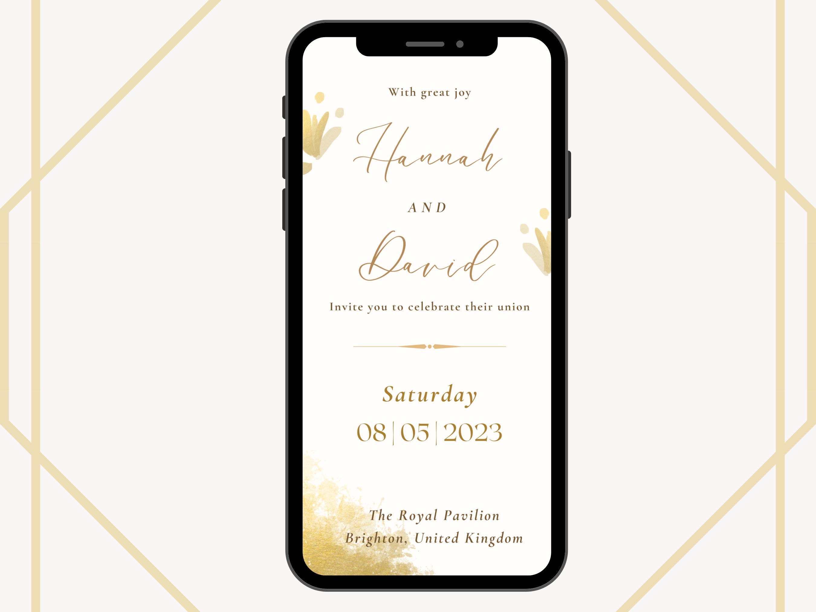 Gold Digital Wedding Invitation, Classic Digital Wedding Invitation ...