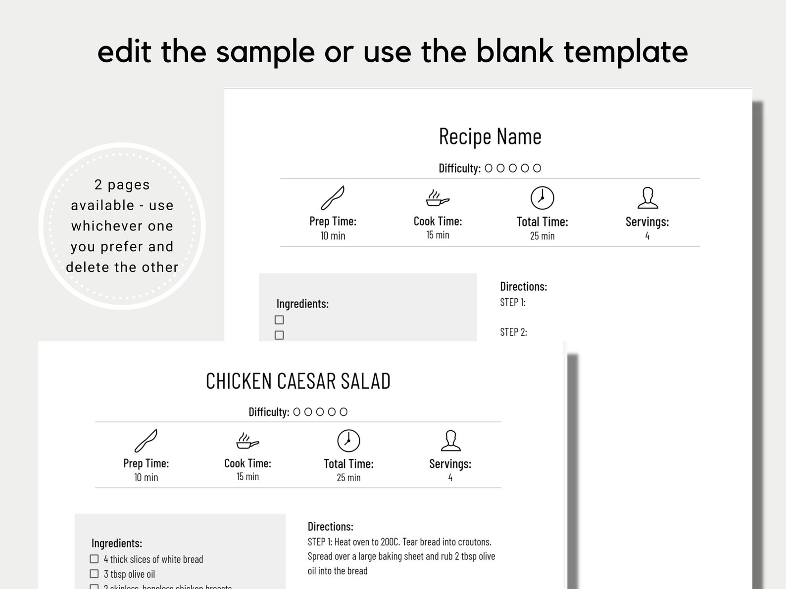 Recipe Template | Cookbook Template | Recipe Google Docs | Recipe Book ...
