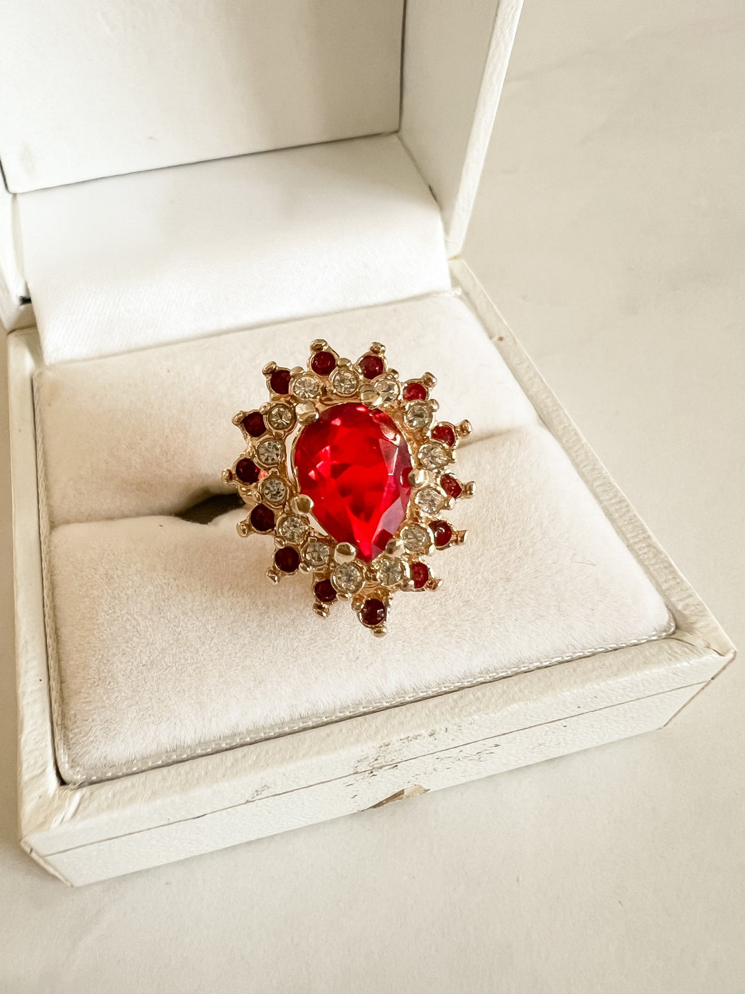 Stunning Vintage Ruby Red and Gold Toned Cocktail Ring - Etsy