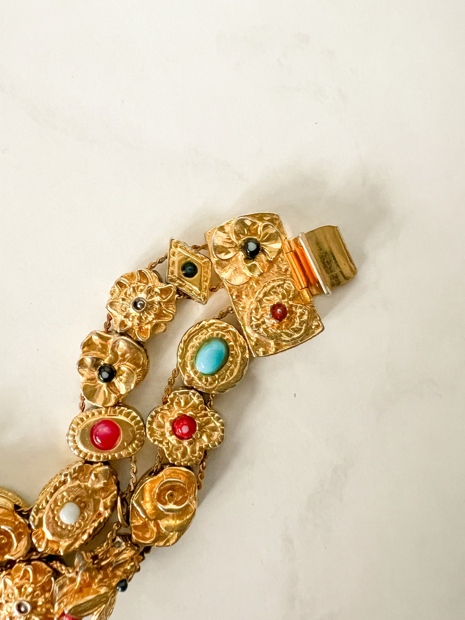 Unsigned Goldette Victorian Revival Double Chain Slider Charm Bracelet ...