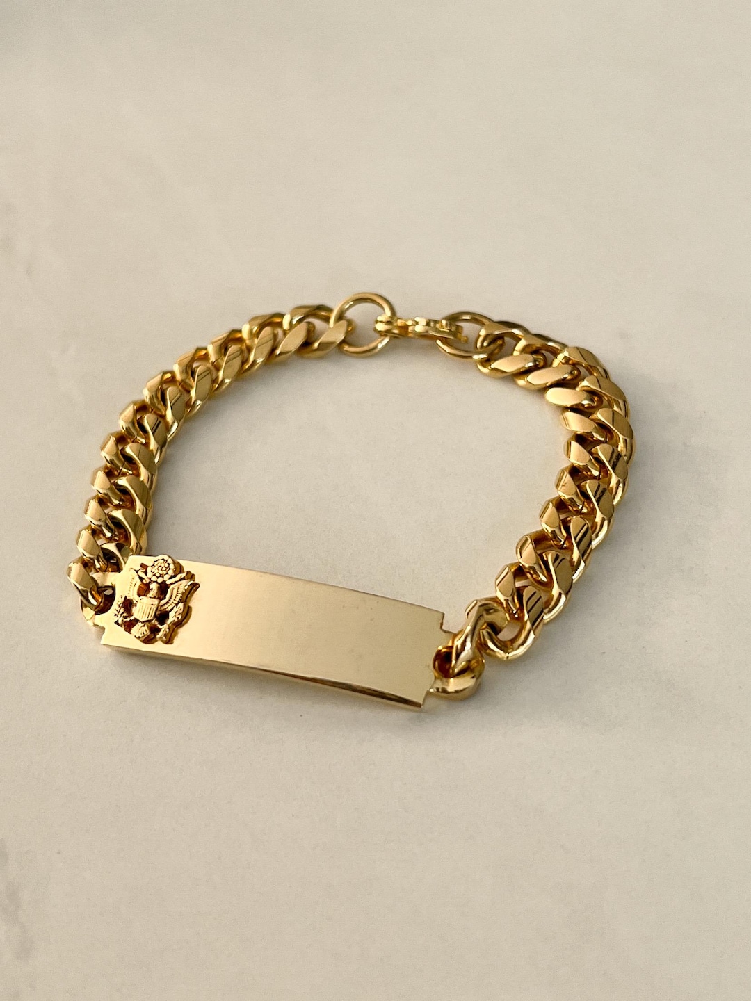 Vintage Curb Chain Military ID Bracelet, 18k Gold-plated, Mid-century ...