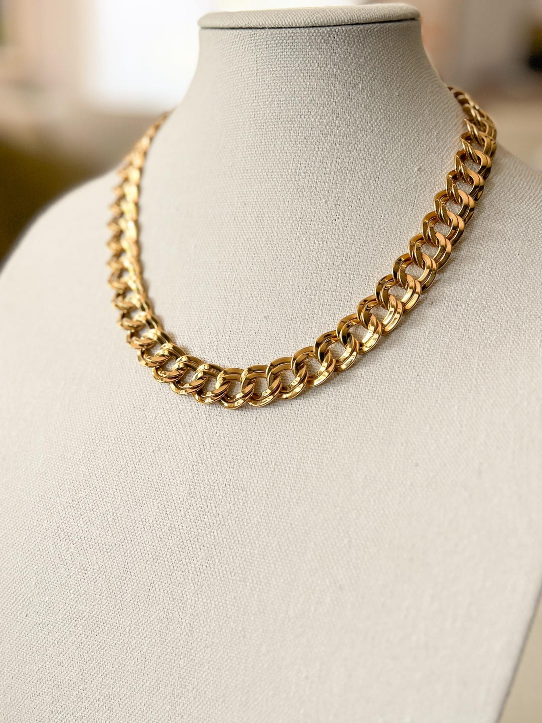 Vintage Monet 90s Gold Curb Chain Necklace | 22K Triple Plated ...