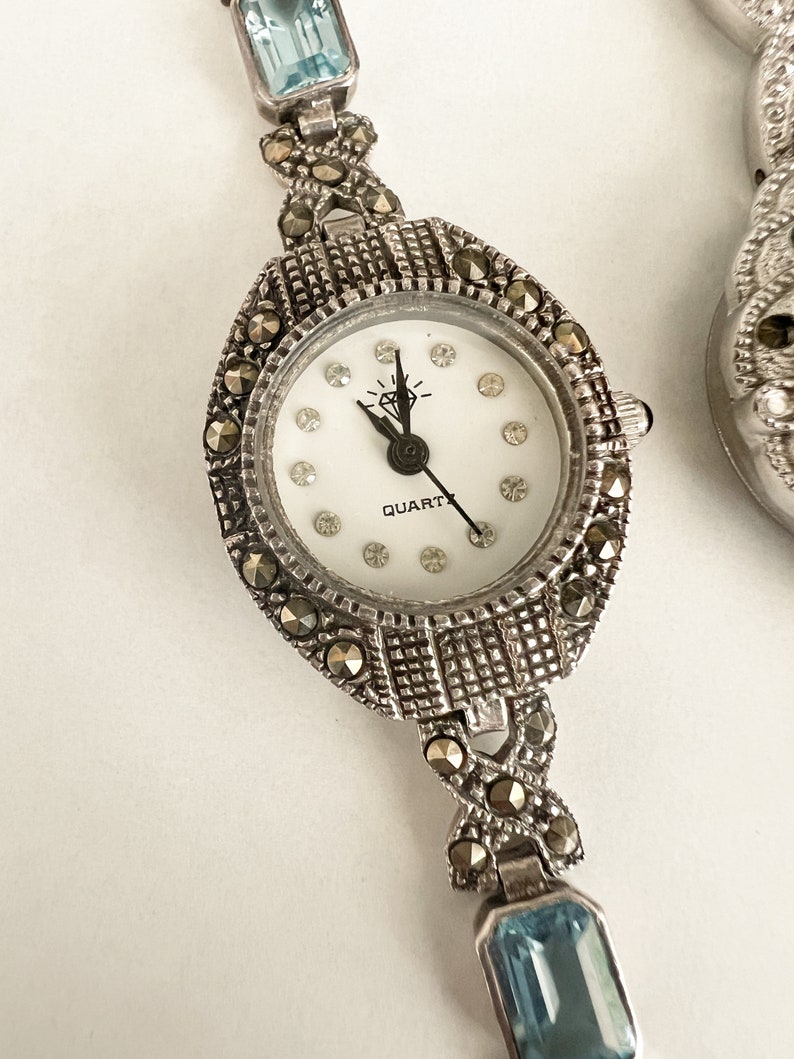 Vintage Luxury Japan Quartz Movt Watches: Sterling Silver Marcasite ...