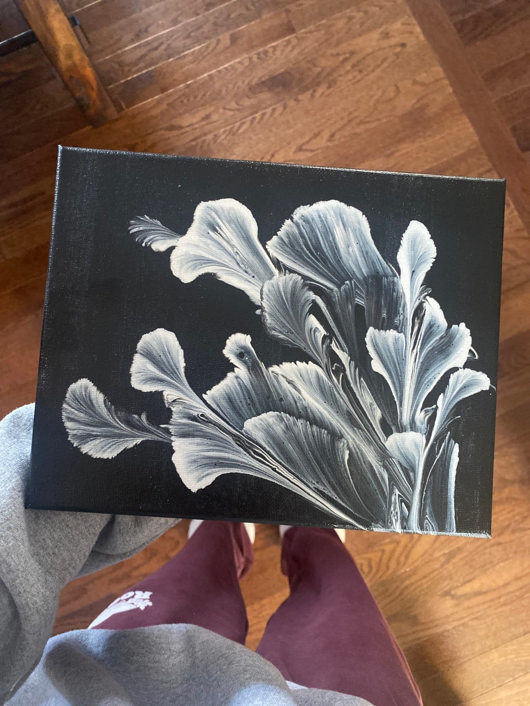 Beautiful 8x10 Black and White Detailed Wispy Flowy Flowers Canvas ...