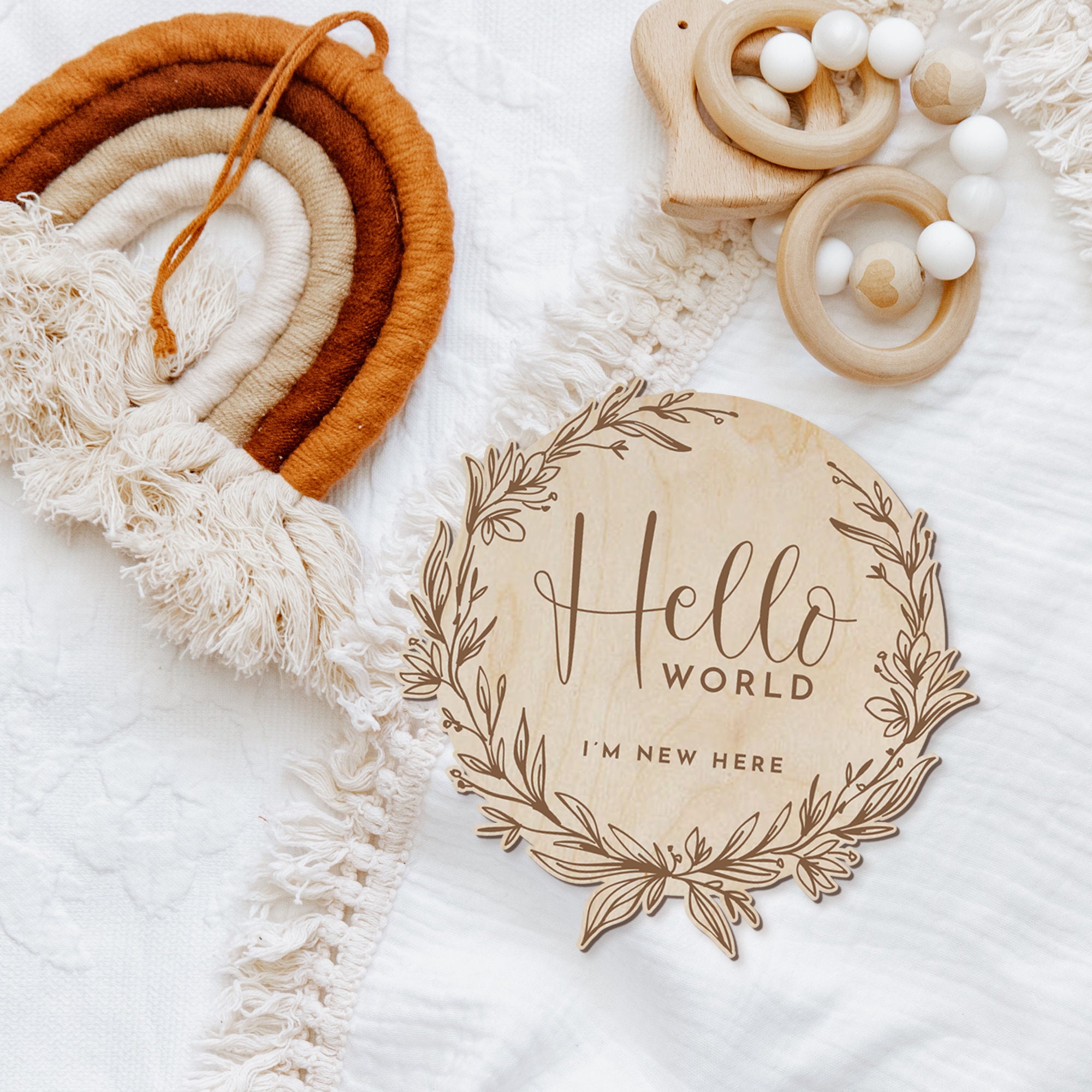 Hello World Floral Baby Milestone Disc Baby Arriving Soon - Etsy