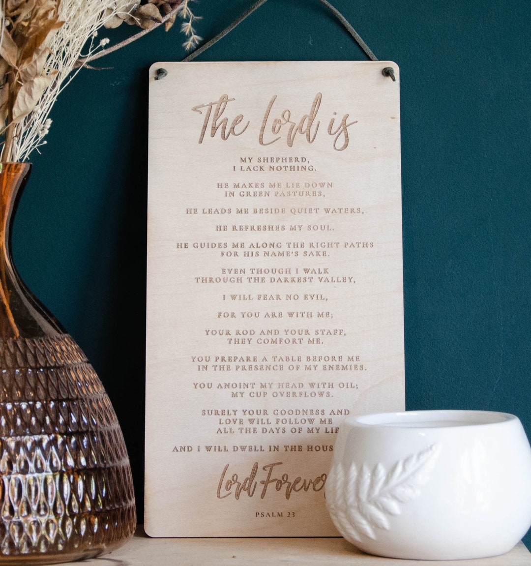 Psalm 23 Engraved Wooden Banner, Bible Verse the Lords My Shepherd ...