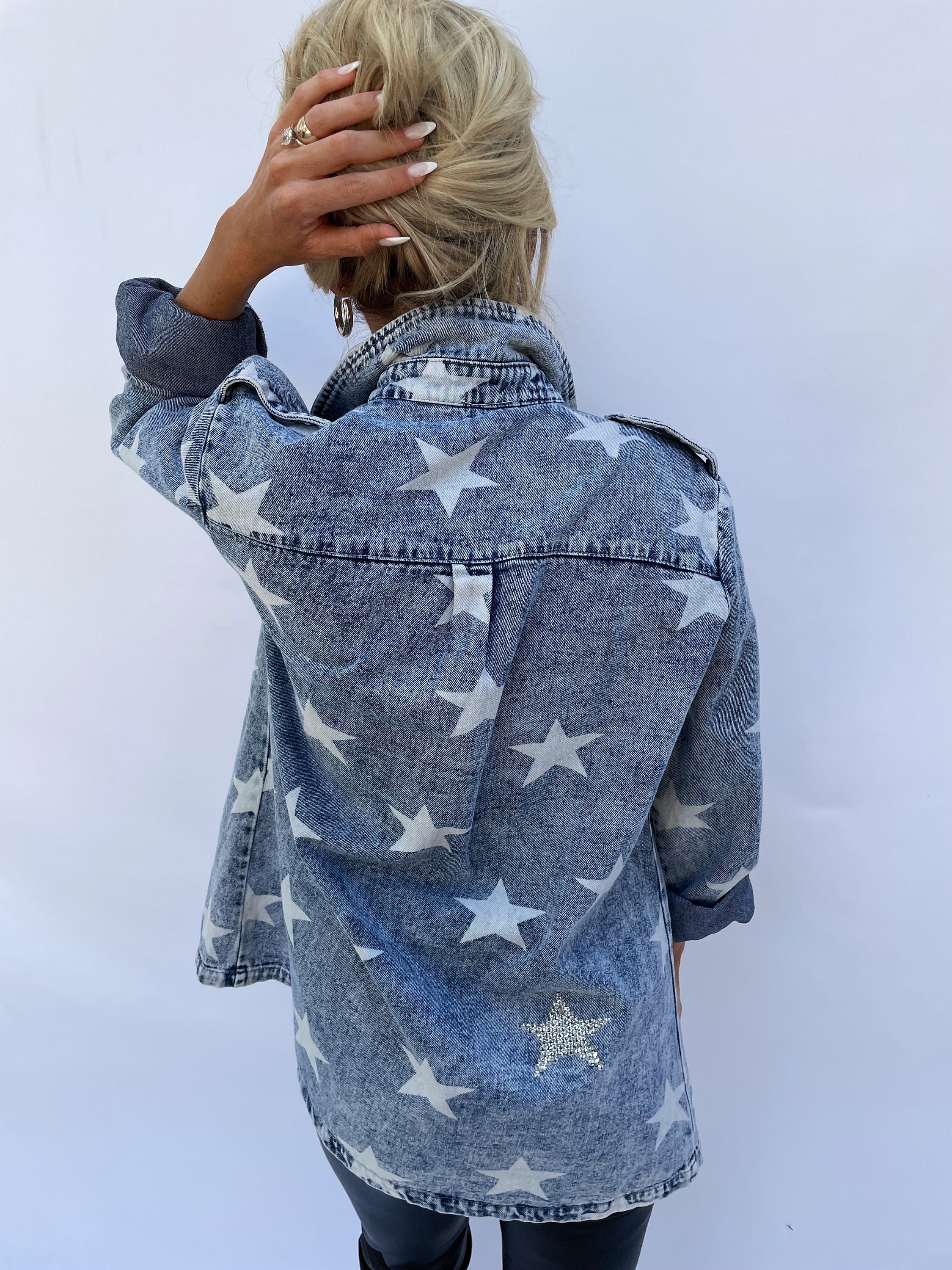 The Carrie *denim Star Shacket With Authentic Rhinestones* - Etsy