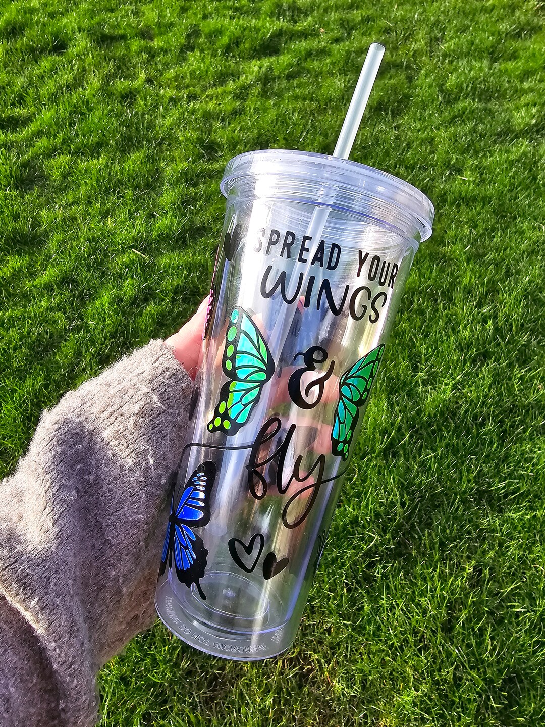 Butterfly Cold Cup, Spread Your Wings and Fly Quote. Metallic Pink ...