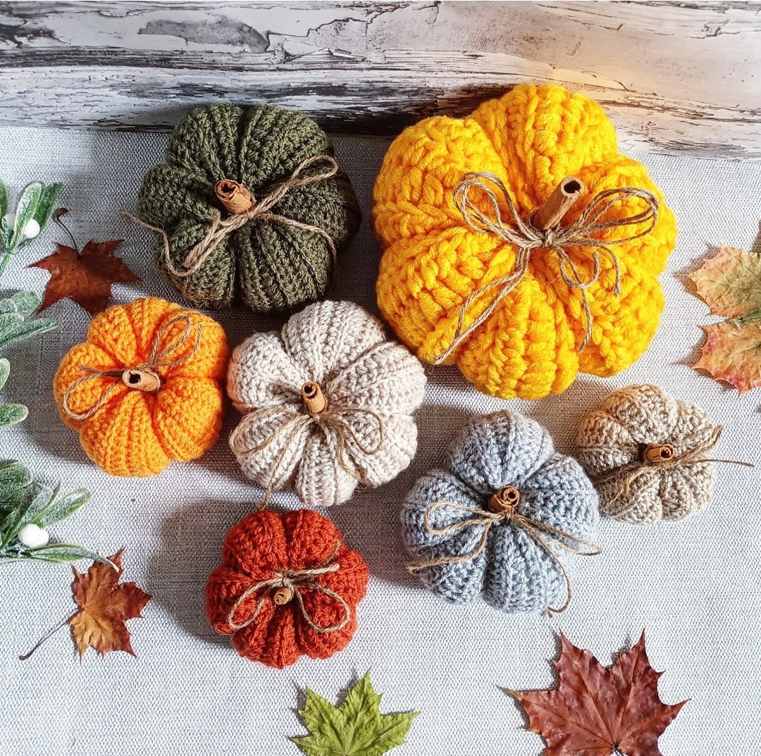 Pumpkin Home Decoration Crochet/ Knitted Autumn/ Fall Decor 3 Different ...