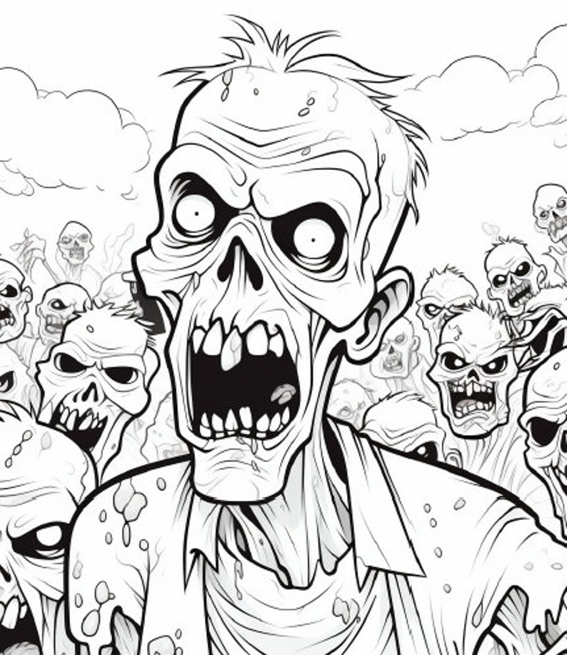 40 Zombies Digital Coloring Book Pages in A4 - Teens and Adults - Etsy