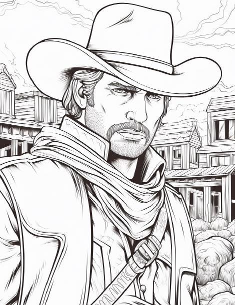 40 Cowboys Digital Coloring Book Pages in A4 - Teens and Adults - Etsy