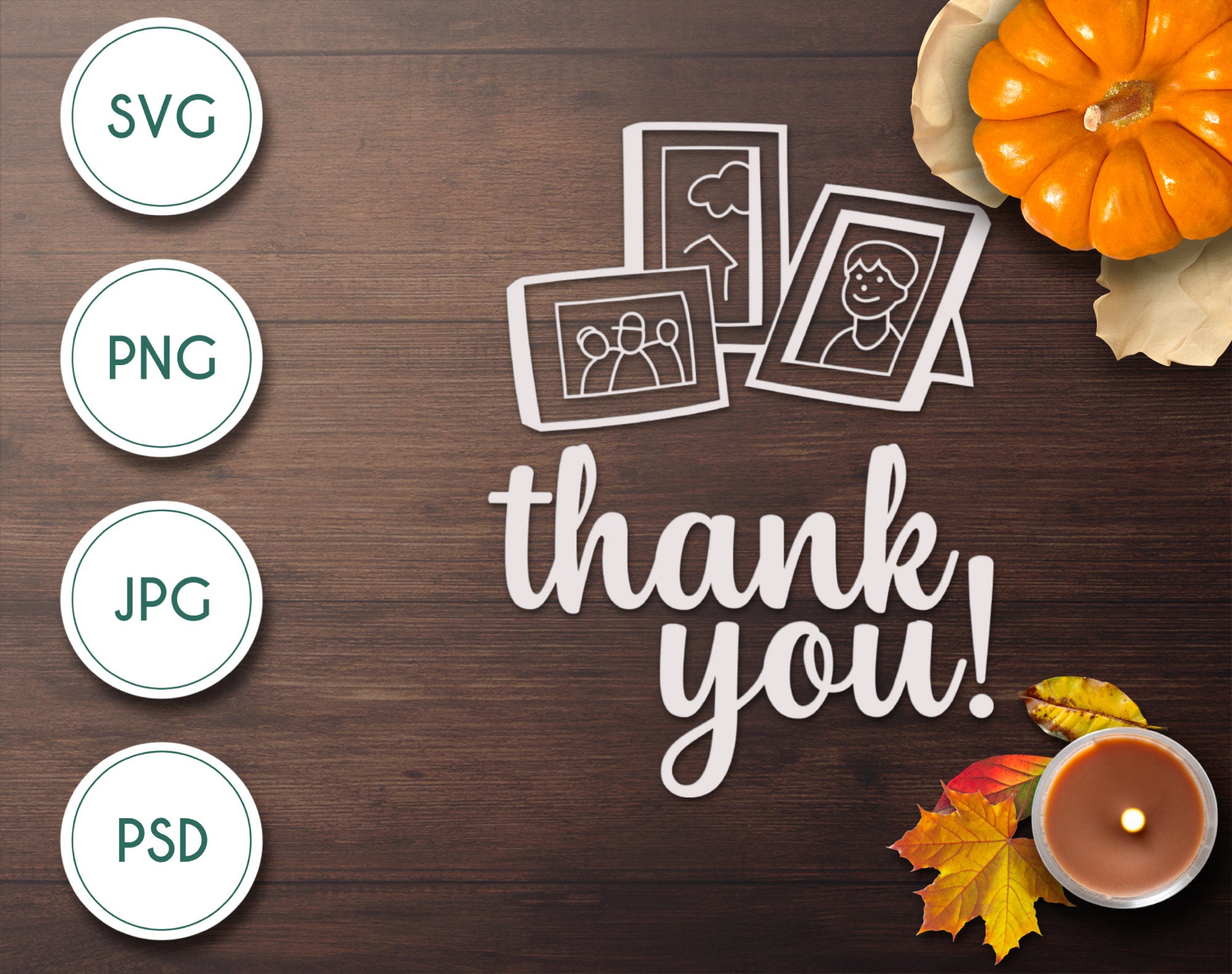 Cute Line Art Thank You With Family Pictures - Fall Thanksgiving ...
