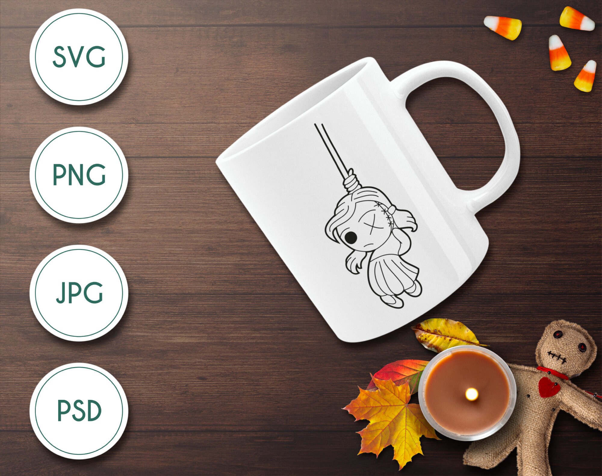 Creepy Cute Doll Hanging in Noose Line Art - Kawaii Inspired SVG ...