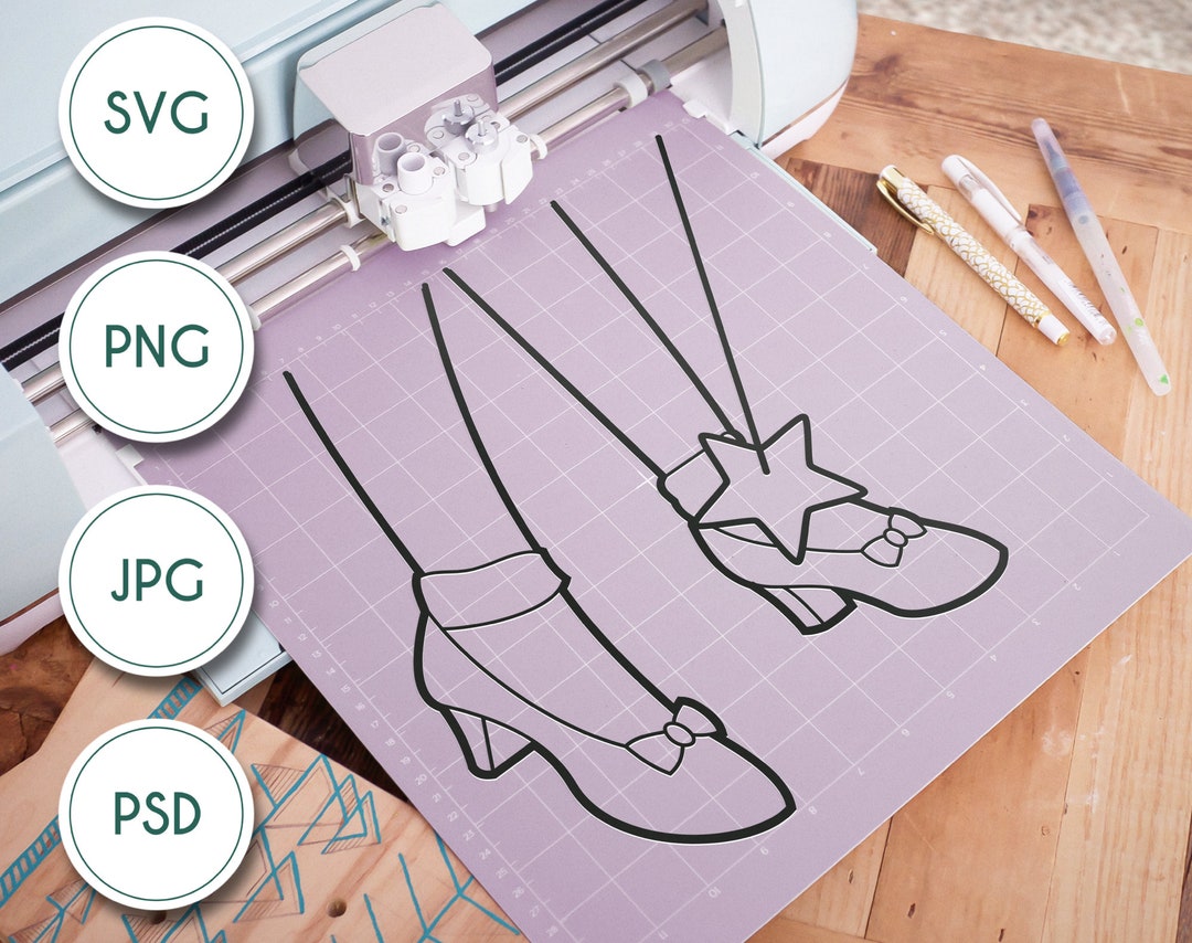 Ruby Slippers Shoes - Red Heels - Touched by Wand Line Art - the Wizard ...