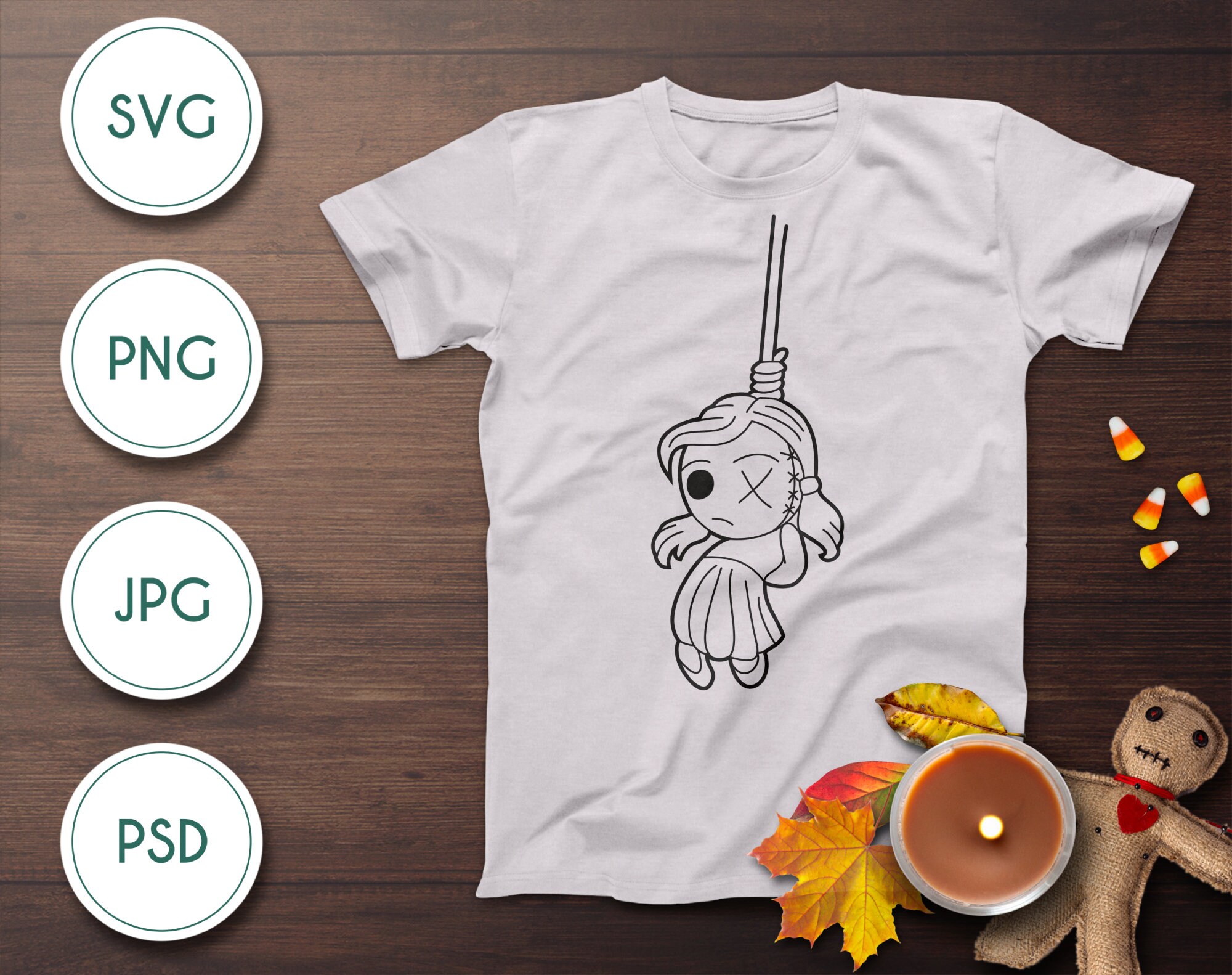 Creepy Cute Doll Hanging in Noose Line Art - Kawaii Inspired SVG ...
