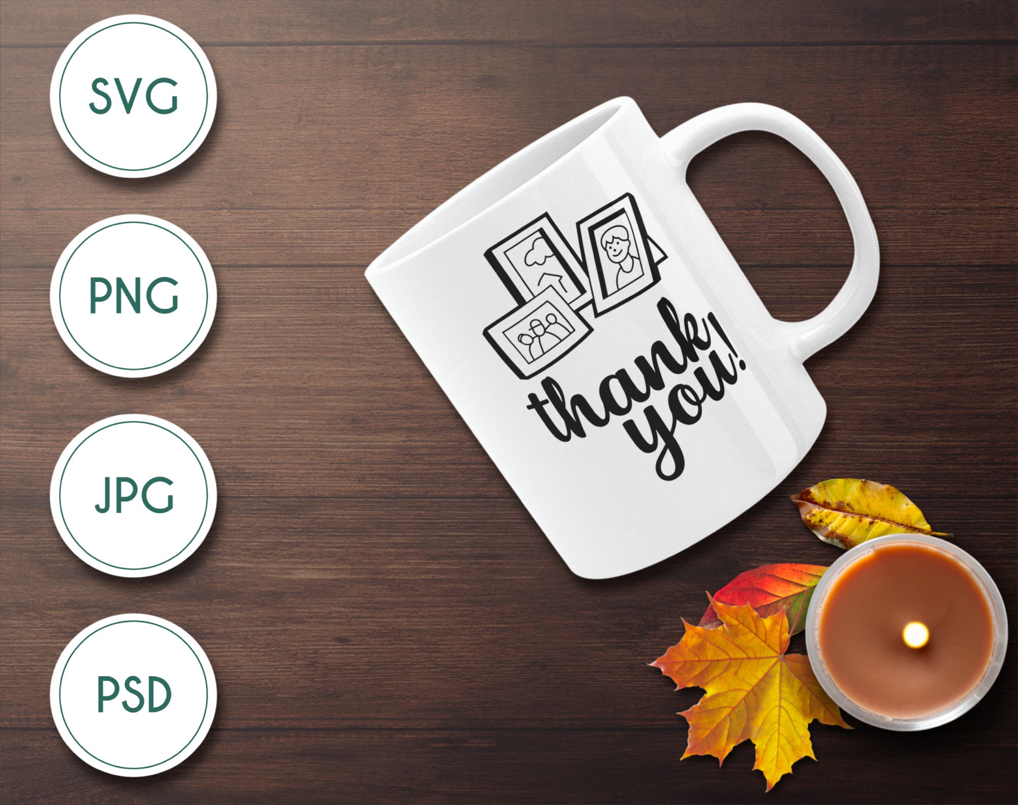Cute Line Art Thank You With Family Pictures - Fall Thanksgiving ...