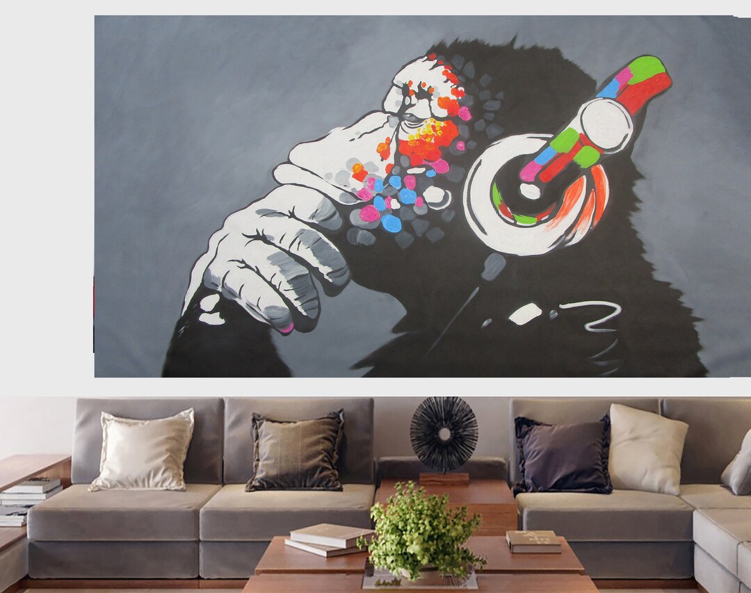 Hand Painted Dj Monkey Chimp Thinker Painting in the World Original Art ...