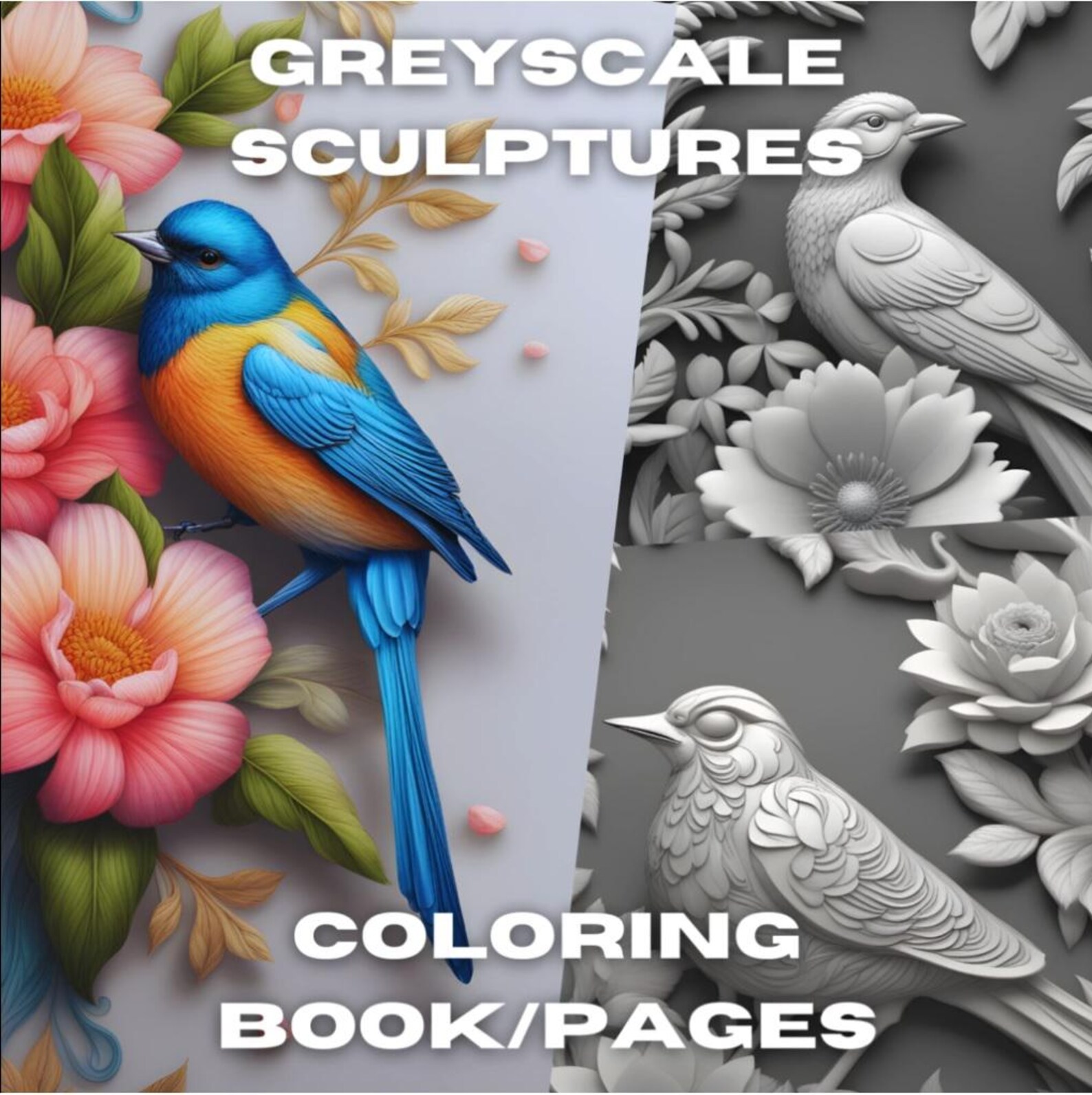 Printable 3D Greyscale Sculptures Coloring Pages in Digital PDF Format ...