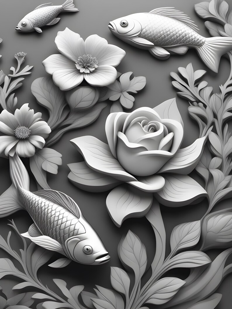 Printable 3D Greyscale Sculptures Coloring Pages in Digital PDF Format ...
