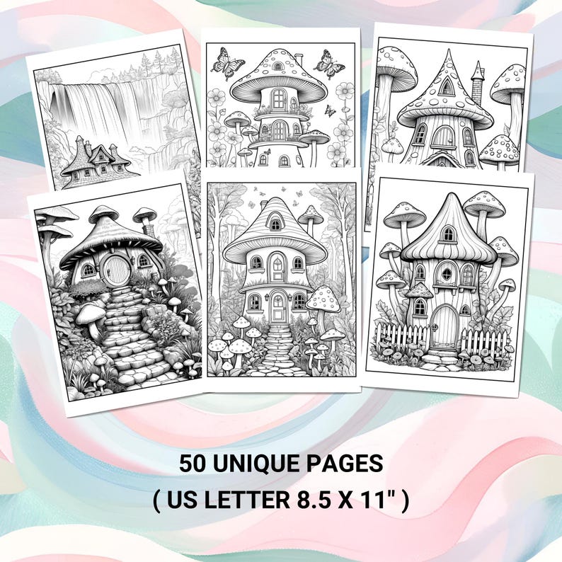50 Mushroom House Coloring Pages for Adults | Digital Download PDF | 8 ...