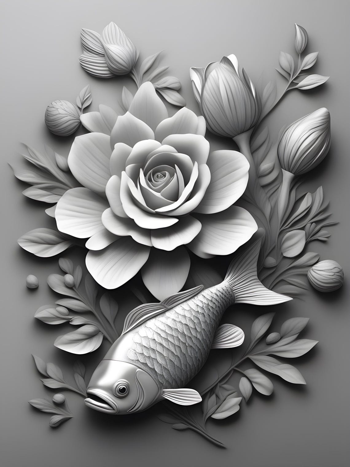 Printable 3D Greyscale Sculptures Coloring Pages in Digital PDF Format ...
