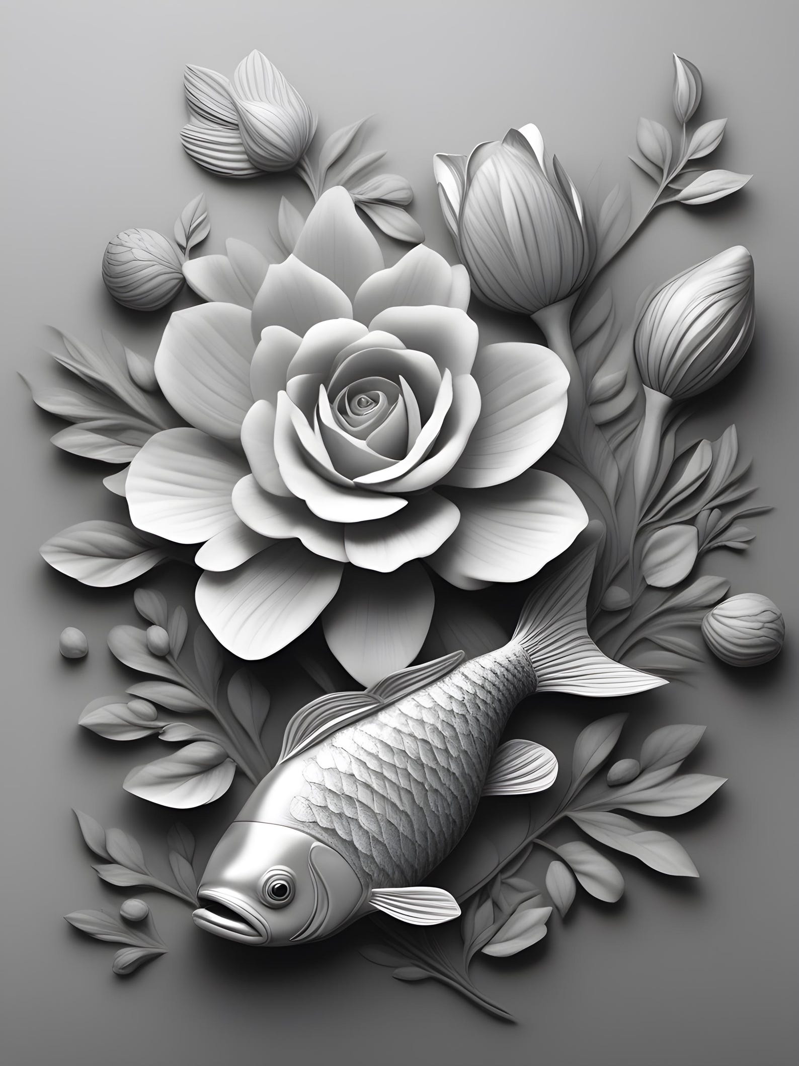 Printable 3D Greyscale Sculptures Coloring Pages in Digital PDF Format ...