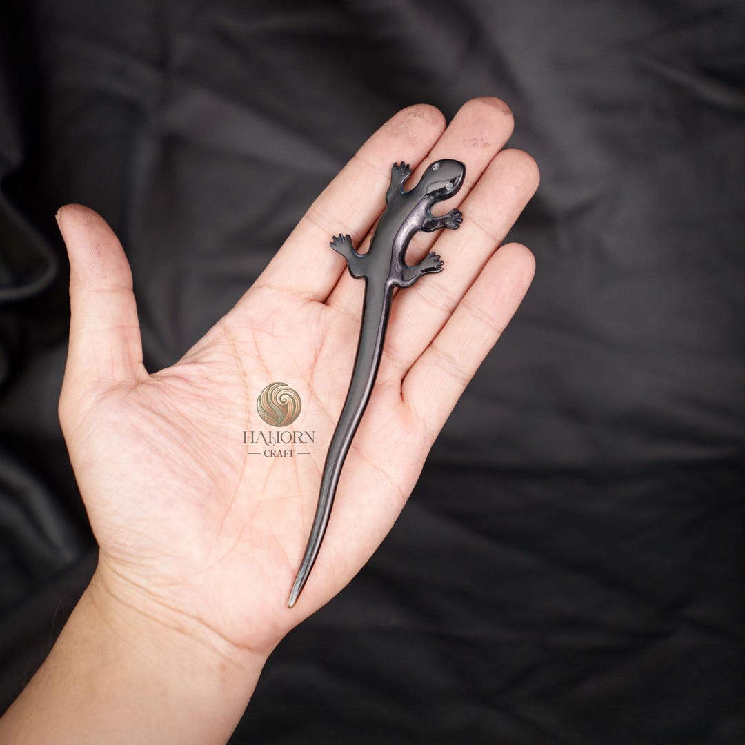 Handmade Buffalo Horn Gecko Hair Stick - Unique Natural Ox Horn Lizard ...